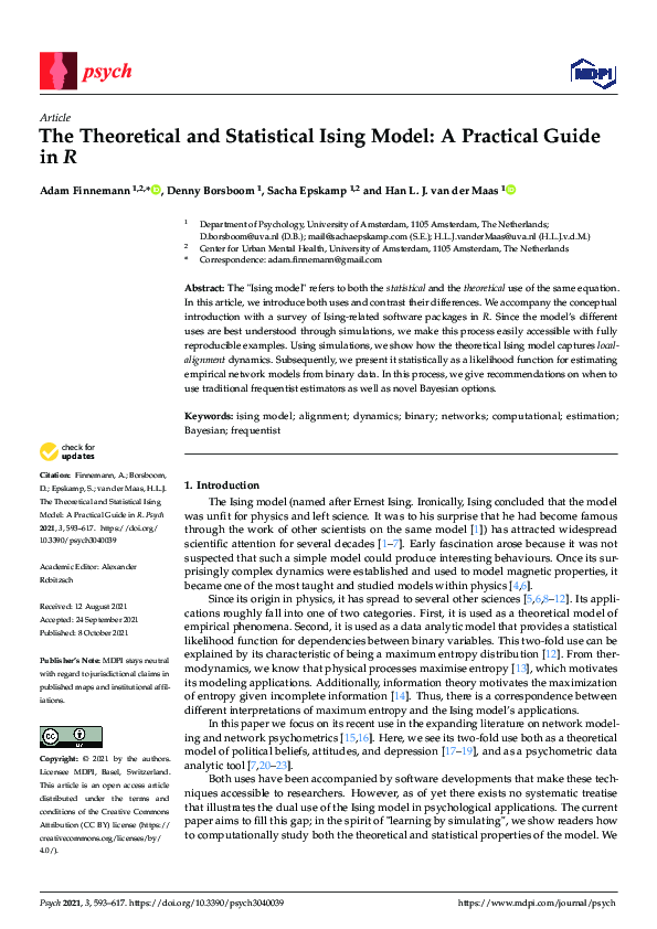 (PDF) The Theoretical and Statistical Ising Model: A Practical Guide in R