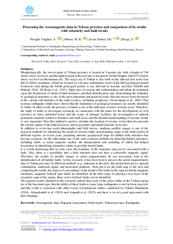 (PDF) Processing the Aeromagnetic data in Tehran province and ...