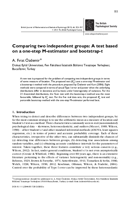 (PDF) Comparing two independent groups: A test based on a one‐step M ...