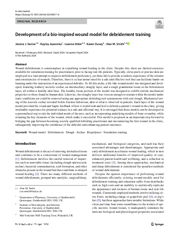 (PDF) Bio-Inspired Model for Wound Debridement Training