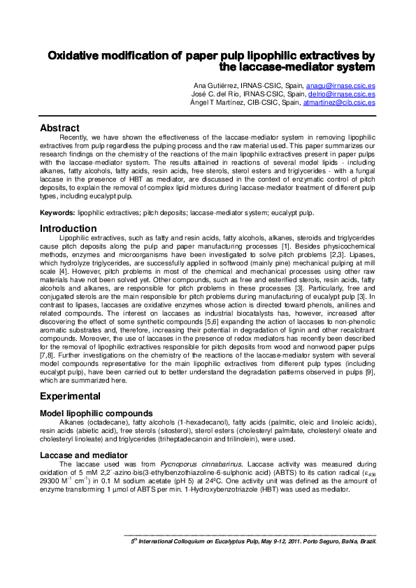 (PDF) Oxidative modification of paper pulp lipophilic extractives by ...