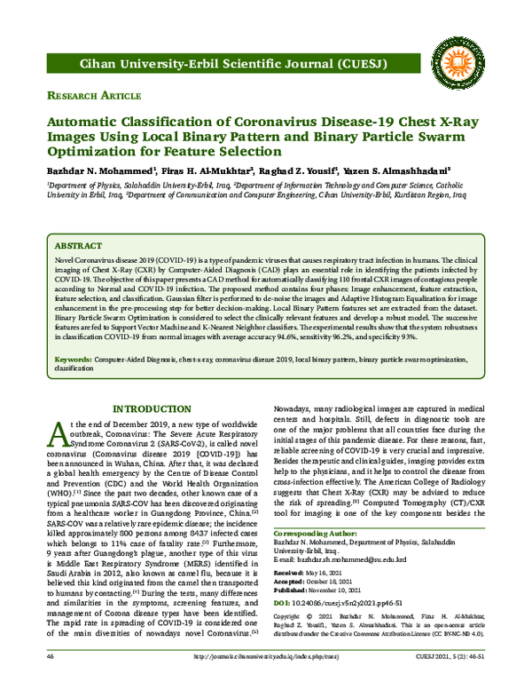 (PDF) Automatic Classification of Covid-19 Chest X-Ray Images Using ...