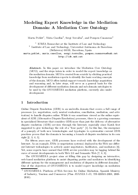 (PDF) Modeling Expert Knowledge in the Mediation Domain: A Mediation ...