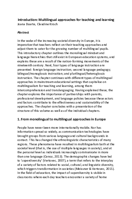 (PDF) Introduction: multilingual approaches for teaching and learning