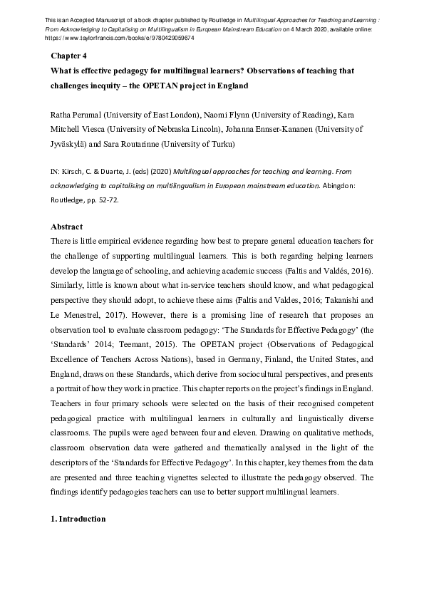 (PDF) Multilingual Approaches for Teaching and Learning