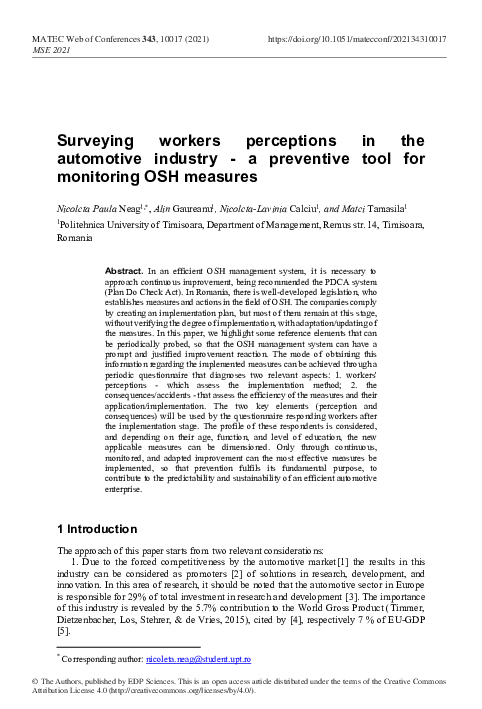 (PDF) Surveying workers perceptions in the automotive industry - a ...