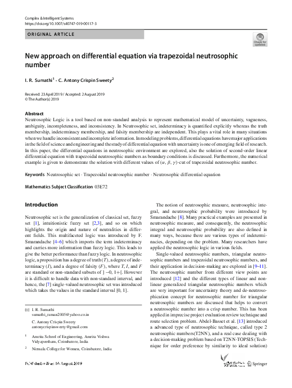 (PDF) New approach on differential equation via trapezoidal neutrosophic number