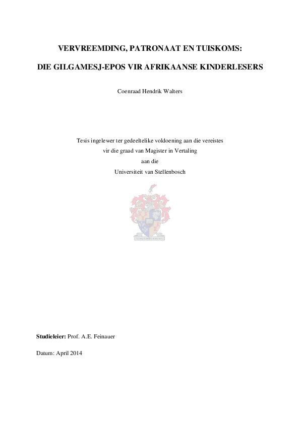 (PDF) Vervreemding, patronaat en tuiskoms : die Gilgamesj-epos vir ...