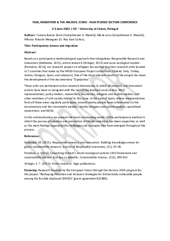 (PDF) Participatory Cinema in Migration Contexts