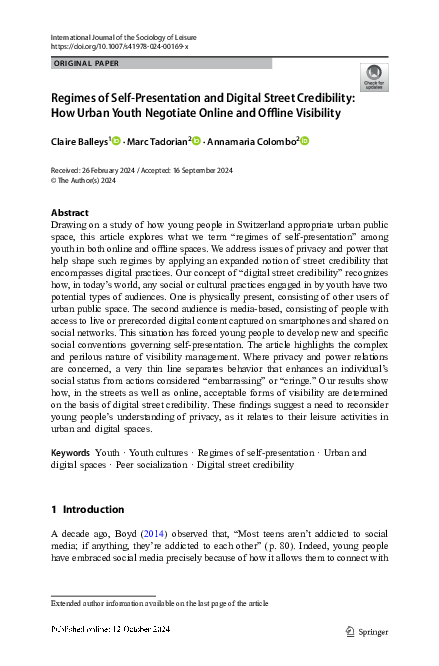 (PDF) Regimes of Self-Presentation and Digital Street Credibility: How ...