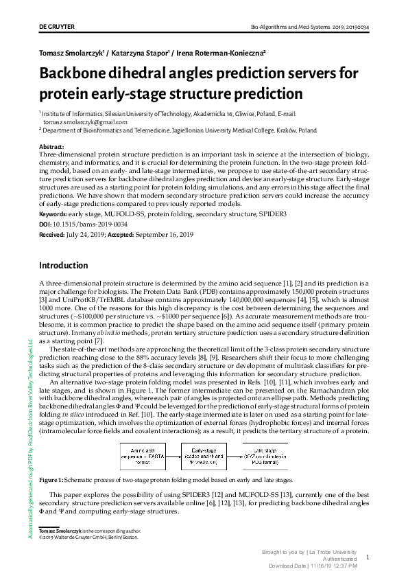 (PDF) Backbone dihedral angles prediction servers for protein early ...