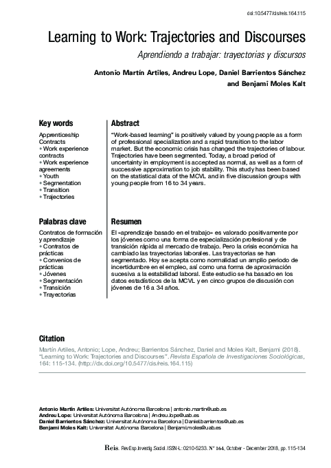 (PDF) Aprendiendo a trabajar: trayectorias y discursos / Learning to Work: Trajectories and ...