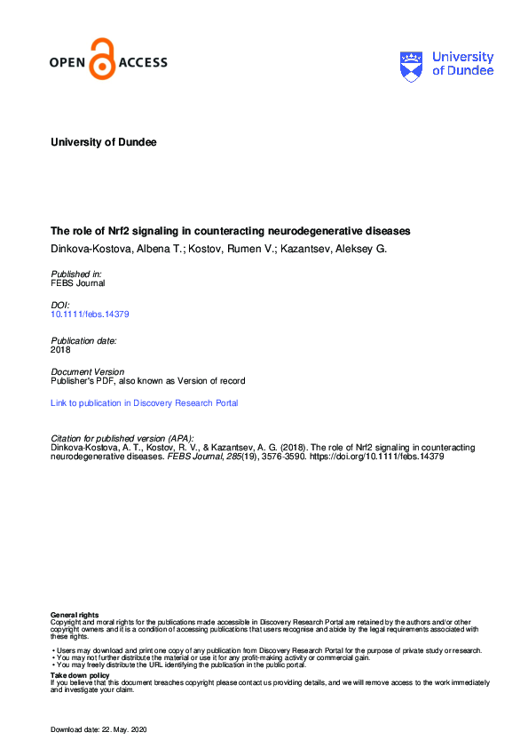 Pdf The Role Of Nrf2 Signaling In Counteracting Neurodegenerative