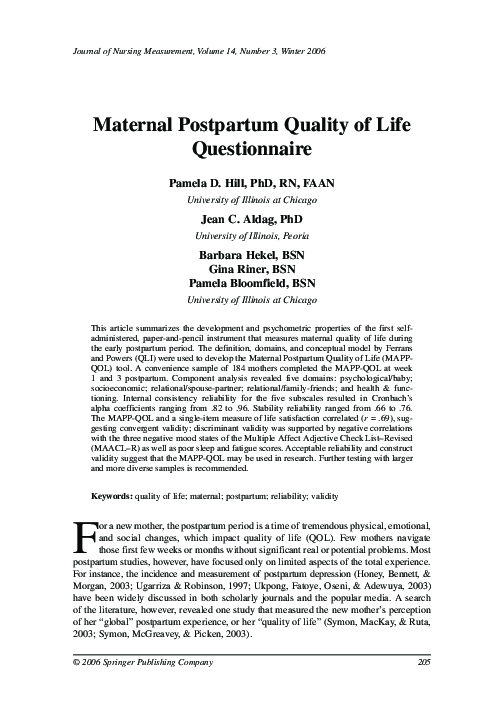 (PDF) Maternal Postpartum Quality of Life Questionnaire--Persian Version