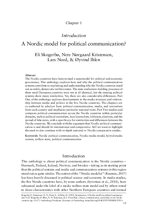 (PDF) Chapter 1. Introduction : A Nordic model for political communication?