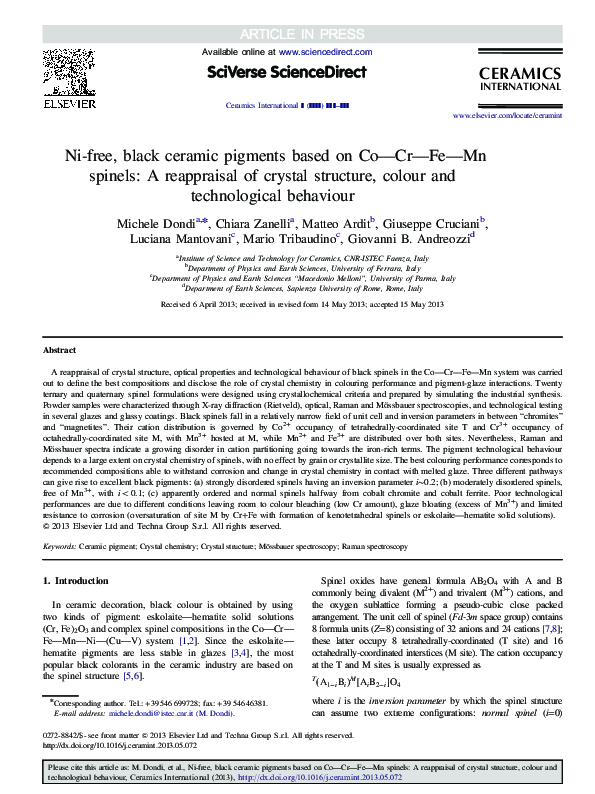 (PDF) Ni-free, black ceramic pigments based on Co—Cr—Fe—Mn spinels: A ...