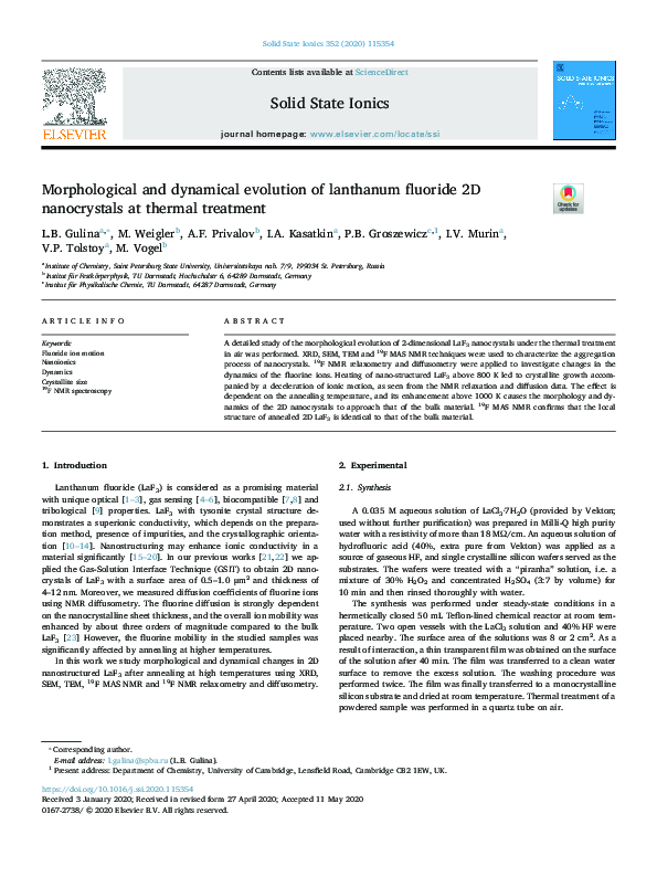 (PDF) Morphological and dynamical evolution of lanthanum fluoride 2D ...