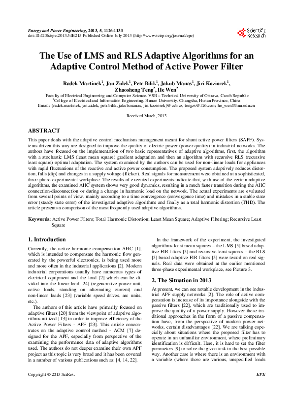 (PDF) The Use of LMS and RLS Adaptive Algorithms for an Adaptive ...