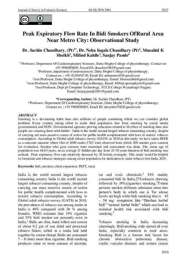 (PDF) Peak Expiratory Flow Rate In Bidi Smokers Of Rural Area Near ...