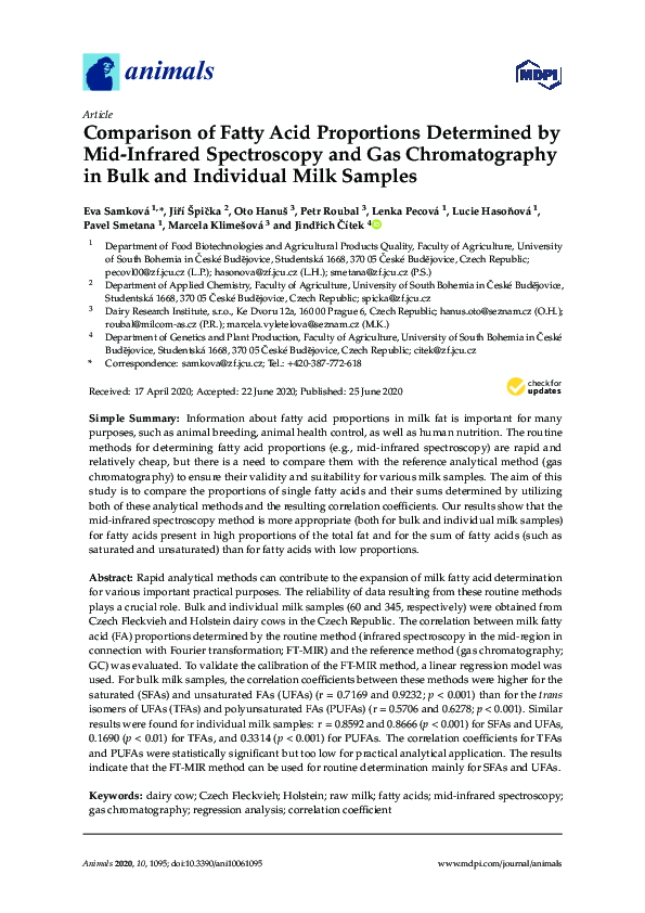 (PDF) Comparison of Fatty Acid Proportions Determined by Mid-Infrared Spectroscopy and Gas ...