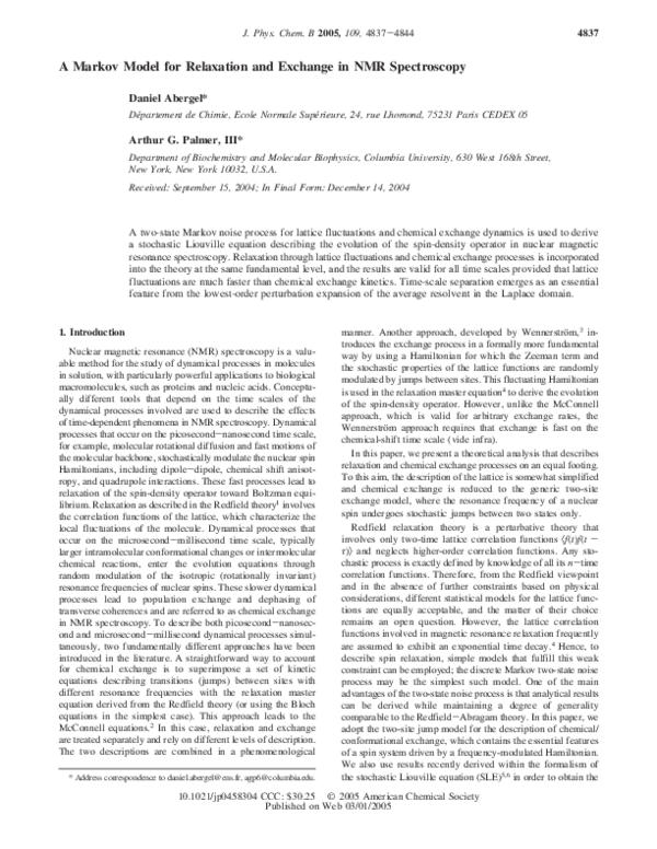 (PDF) A Markov Model for Relaxation and Exchange in NMR Spectroscopy