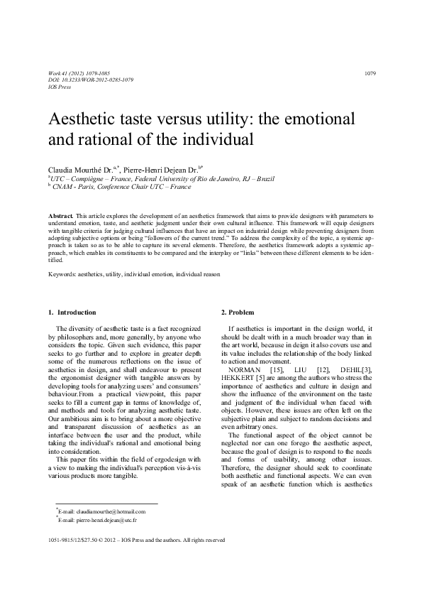 (PDF) Aesthetic taste versus utility: the emotional and rational of the ...