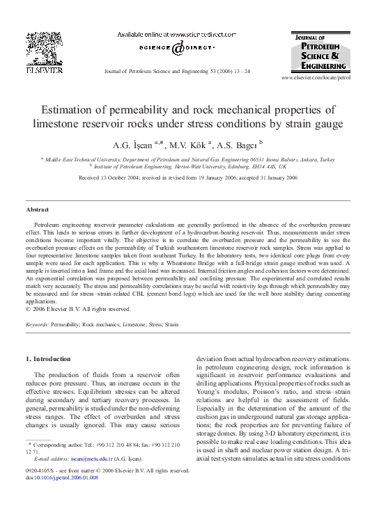 (PDF) Estimation of permeability and rock mechanical properties of limestone reservoir rocks ...