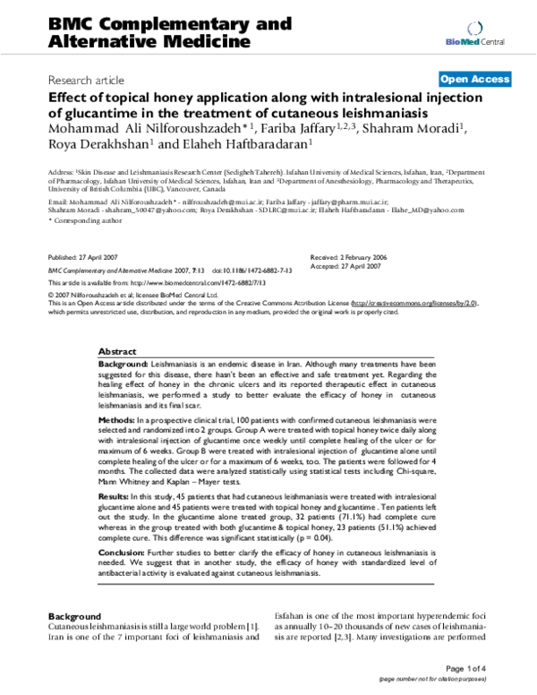 (PDF) Effect of topical honey application along with intralesional ...