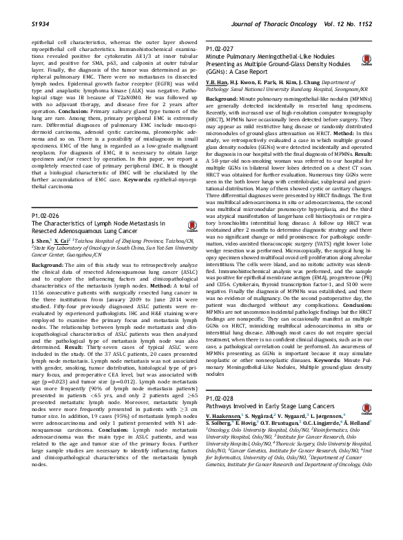 (PDF) P1.02-028 Pathways Involved in Early Stage Lung Cancers