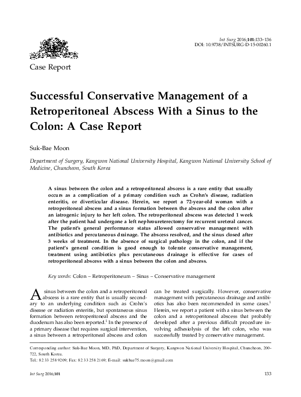 (PDF) Successful Conservative Management of a Retroperitoneal Abscess ...