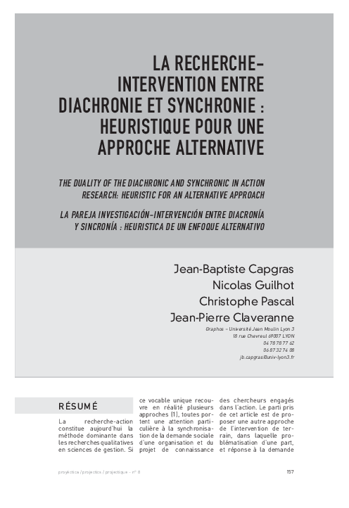 (PDF) La recherche-intervention entre diachronie et synchronie ...