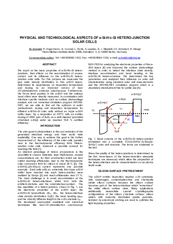 (PDF) Physical and Technological Aspects of a-Si:H/c-Si Hetero-Junction ...