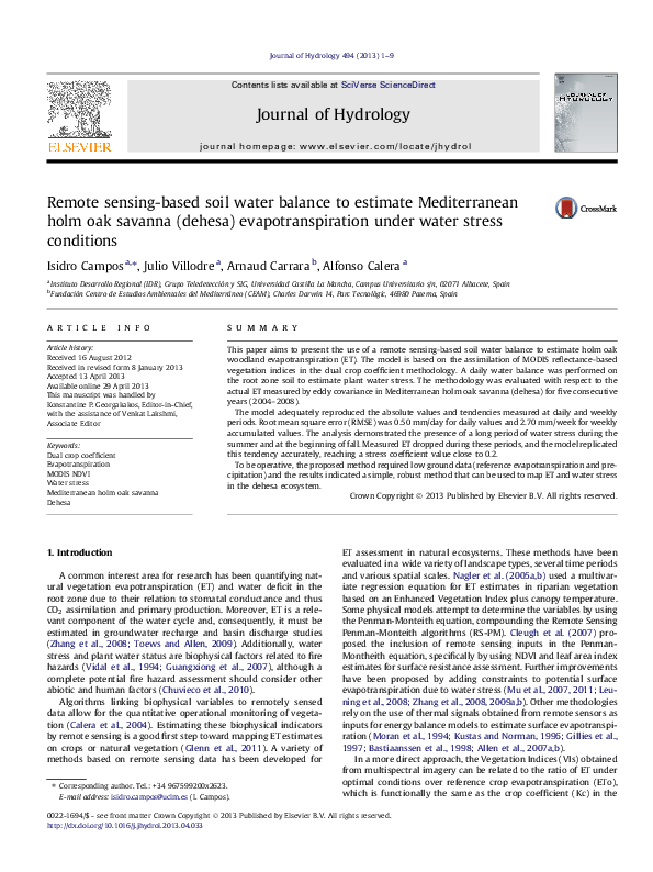 (PDF) Remote sensing-based soil water balance to estimate Mediterranean holm oak savanna (dehesa ...