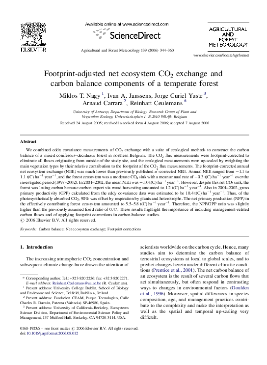(PDF) Footprint-adjusted net ecosystem CO2 exchange and carbon balance components of a temperate ...