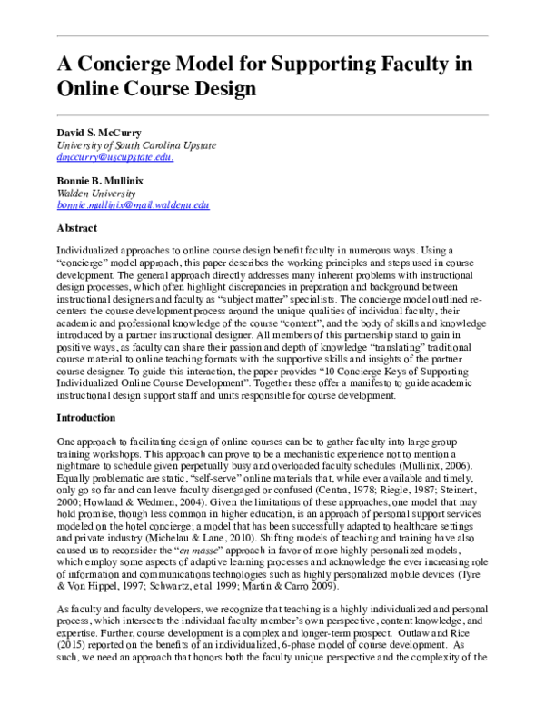 (PDF) A Concierge Model for Supporting Faculty in Online Course Design
