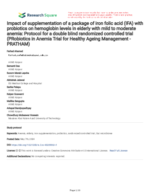 (PDF) Impact of supplementation of a package of iron folic acid (IFA ...