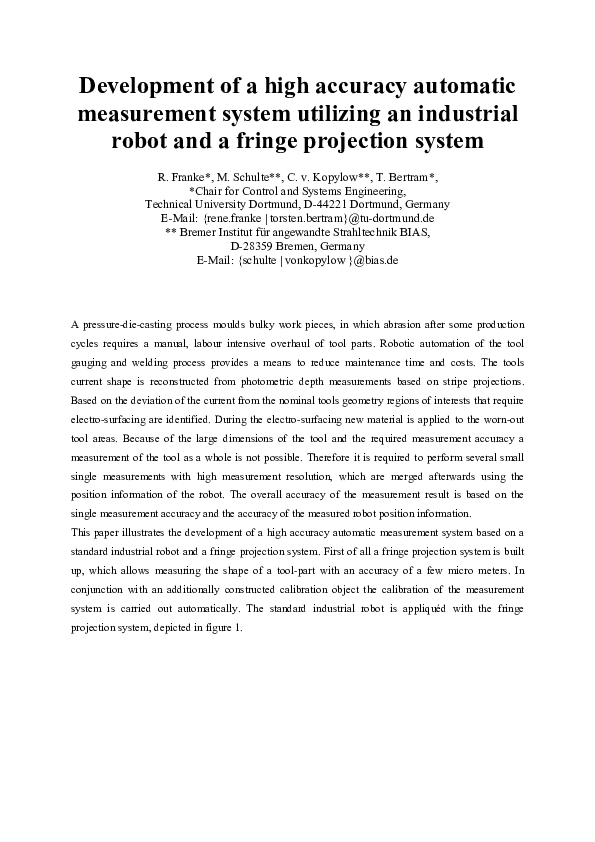 (PDF) Development of a high accuracy automatic measurement system ...