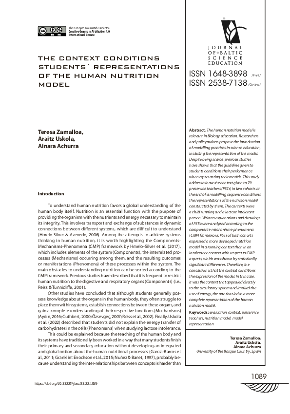 (PDF) The Context Conditions Students´ Representations of the Human ...