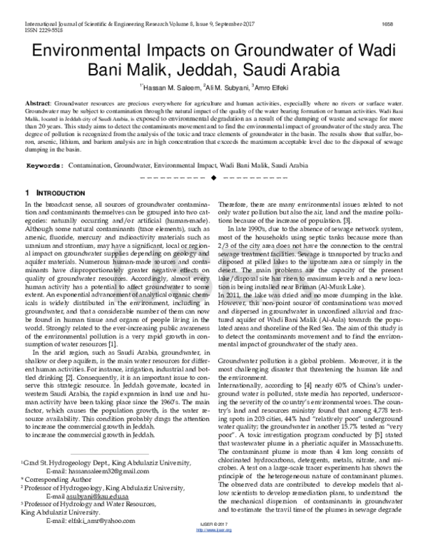(PDF) Environmental Impacts on Groundwater of Wadi Bani Malik, Jeddah, Saudi Arabia