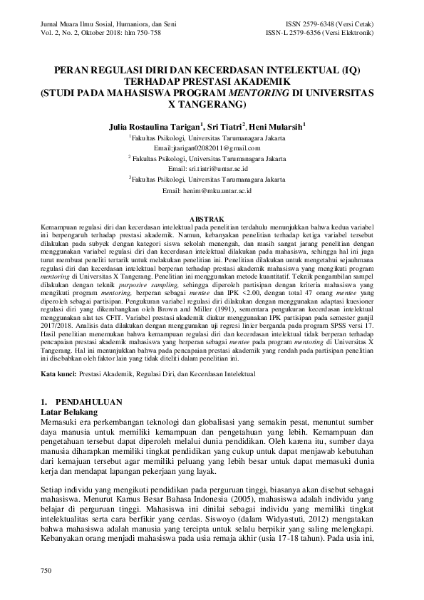 (PDF) Peran Regulasi Diri Dan Kecerdasan Intelektual (Iq) Terhadap ...