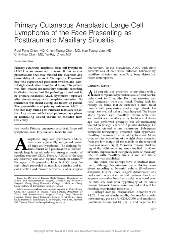 (PDF) Primary cutaneous anaplastic large‐cell lymphoma: a review of the SEER database from 2005 ...