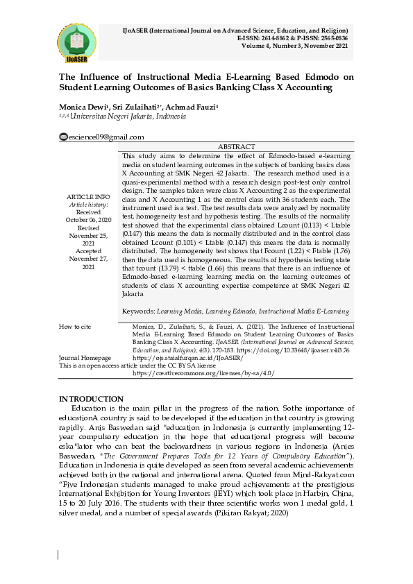 (PDF) The Influence of Instructional Media E-Learning Based Edmodo on ...