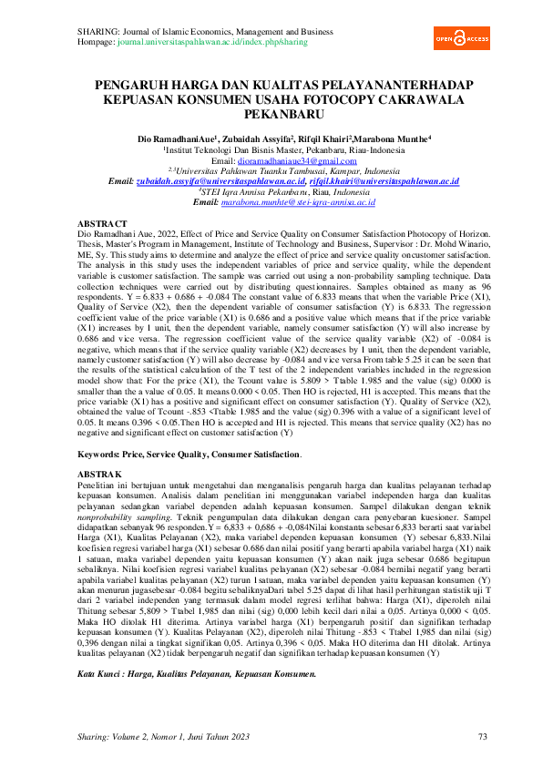 (PDF) Pengaruh Harga Dan Kualitas Pelayanan Terhadap Kepuasan Konsumen Usaha Fotocopy Cakrawala ...