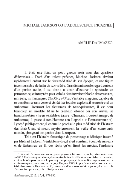 (PDF) Michael Jackson ou l'adolescence incarnée