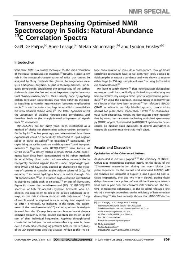 (PDF) Transverse Dephasing Optimised NMR Spectroscopy in Solids ...