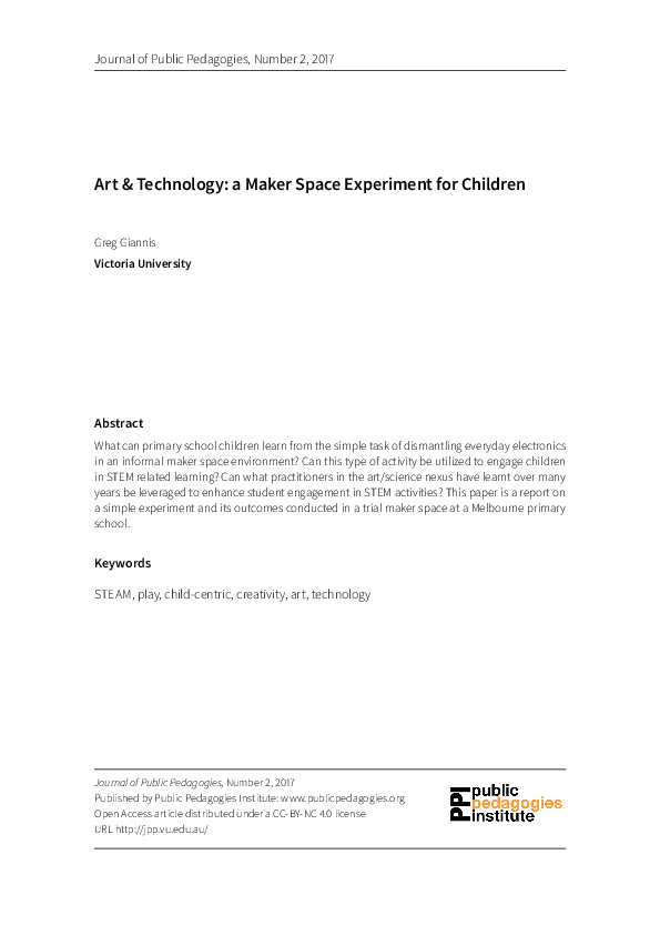 (PDF) Art & Technology: a Maker Space Experiment for Children | Greg ...
