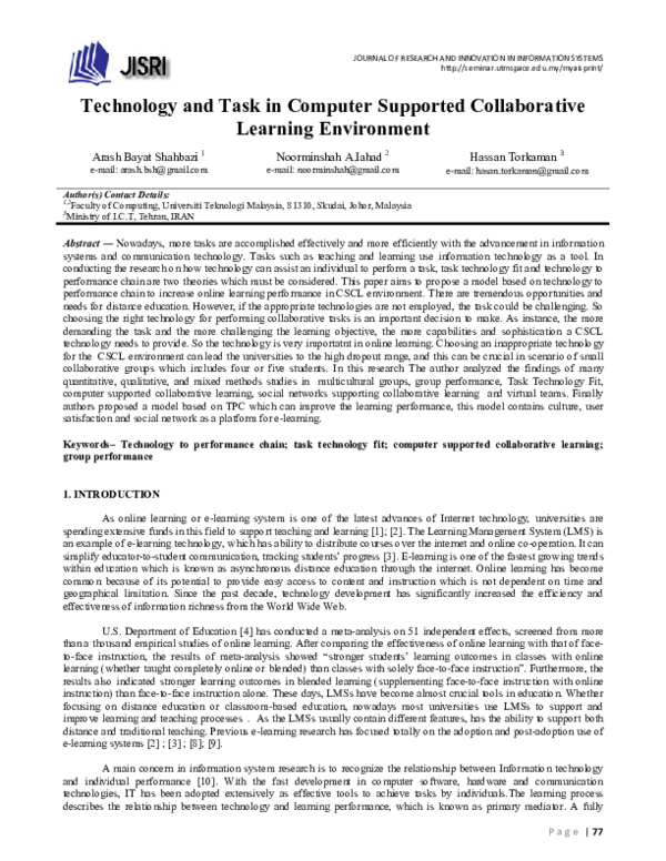 (PDF) Technology and Task in Computer Supported Collaborative Learning Environment