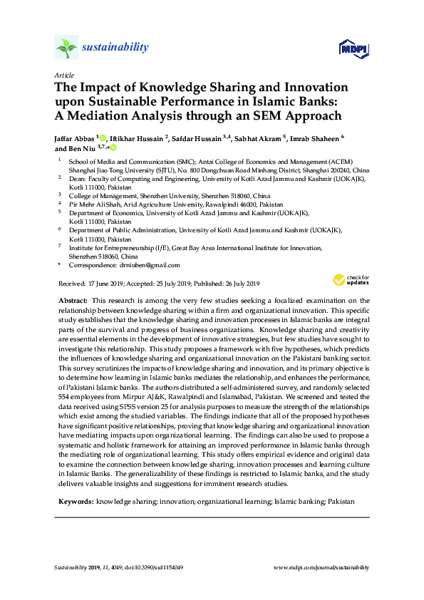 (PDF) The Impact of Knowledge Sharing and Innovation upon Sustainable Performance in Islamic ...