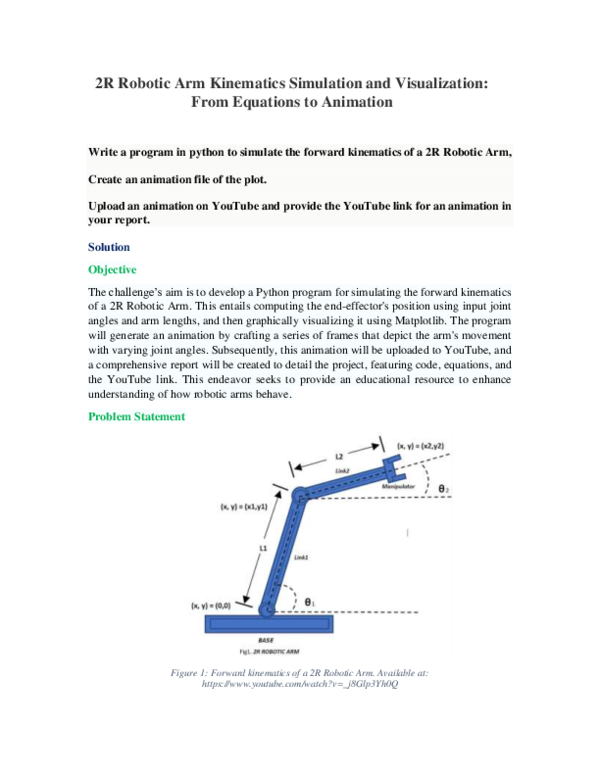 (PDF) 2R Robotic Arm Kinematics Simulation and Visualization from Equations to Animation