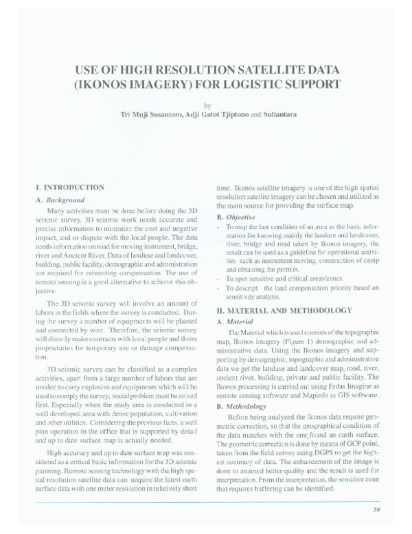 (PDF) Use of High Resolution Satellite Data (Ikonos Imagery) for ...